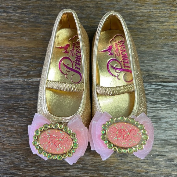 Disney | Shoes | Disney Store Princess Gold Glitter Pink Bow Ballet ...